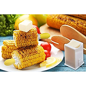 Recoil Corn Cob Holders Skewers BBQ Twin Prong Holders, Corn Dishes and Butter Spreader Set Kits, Includes 8 Corn Cob Holders, 4 Corn Dishes and Butter Spreader