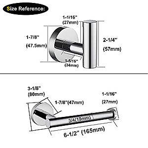 Polished Chrome Bathroom Hardware Set 3 Pieces SUS304 Stainless Steel Round Wall Mounted Set Including Toilet Paper Holder, Robe Towel Hooks,Bathroom Accessories Kit