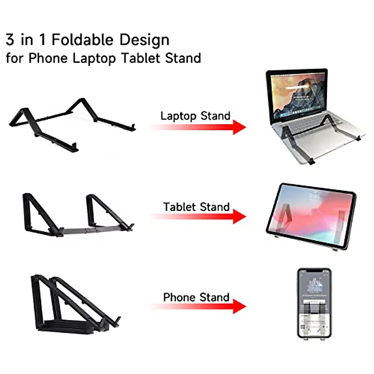 MIUZMORE Laptop Stand, Portable Magic Folding Laptop Stand Acrylic Laptop Stand for Office Desk laptops, Mobile Phones and Tablets, and can be Used Freely in cafes, Libraries, and Offices（Black）