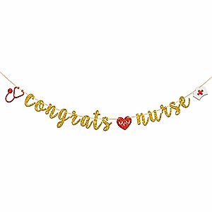 Dalaber Congrats Nurse Banner - 2022 Medical School Graduation Party Decorations - Nurse Graduation Party Supplies - Gold Glitter