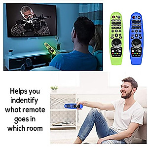 2Pcs Upgraded Protective Cover for LG AN-MR600 / LG AN-MR650 / AN-MR18BA / AN-MR19BA Remote Control Case for LG Smart TV,WQNIDE Silicone Case Anti/Drop/Slip/Scratch/Dust/Water (Blue+Glowing Green)