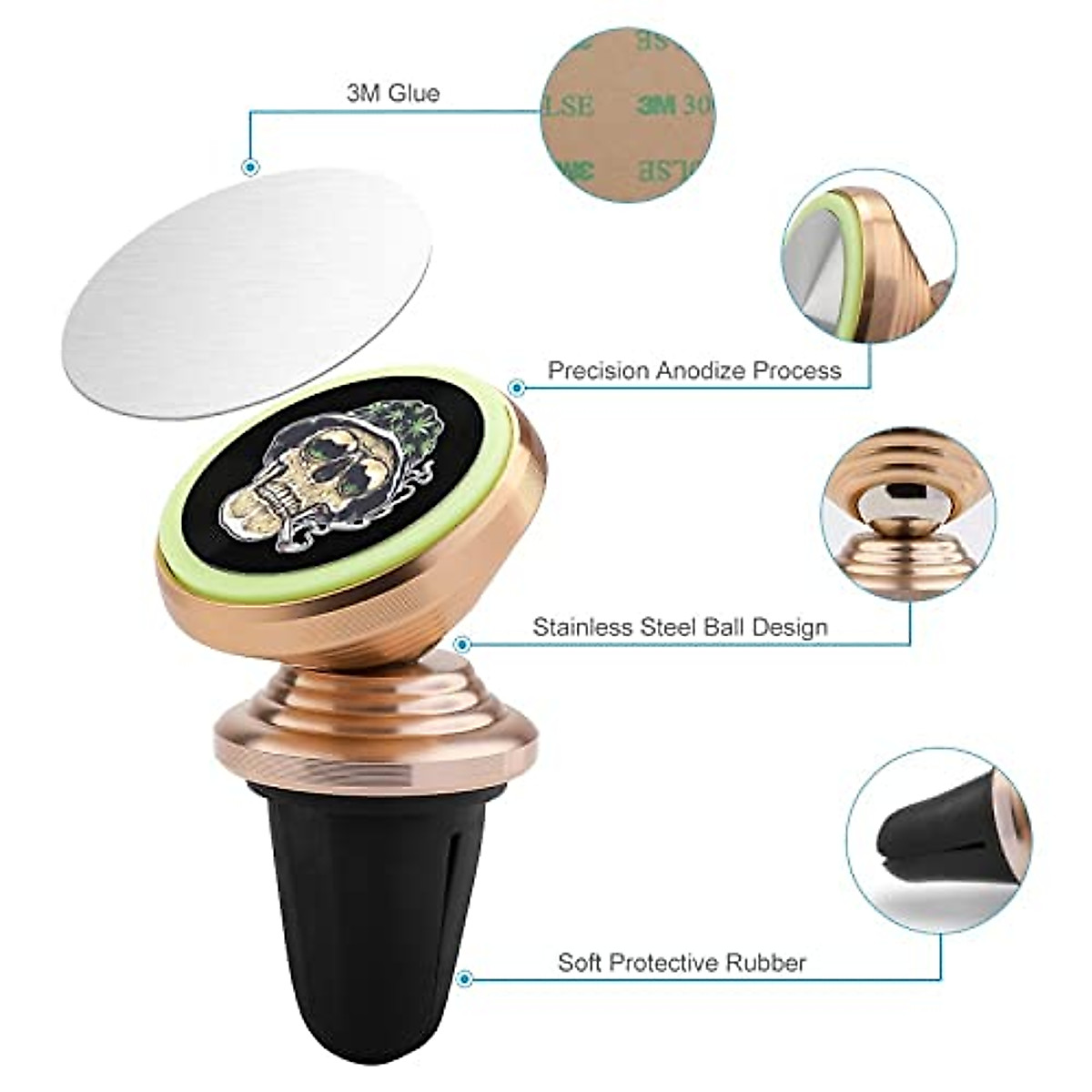 Rastaman Skull Art Magnetic Phone Holder for Car Air Vent Holder Clip Compatible with All Smartphones & Tablets