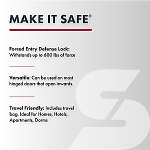 SABRE Portable Door Lock with Travel Bag, Durable Travel Friendly Door Lock for Hinged Doors, Lightweight, Additional Security for Homes, Rentals, Apartments, Hotels & Commercial Buildings