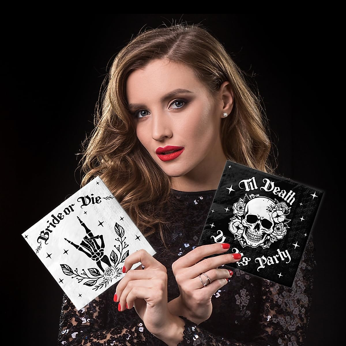 40Pcs Till Death Do Us Party Napkins-Bride or Die Bachelorette Party Supplies Skull Gothic Disposable Napkins for Halloween Bridal Shower Engagement Wedding Decorations