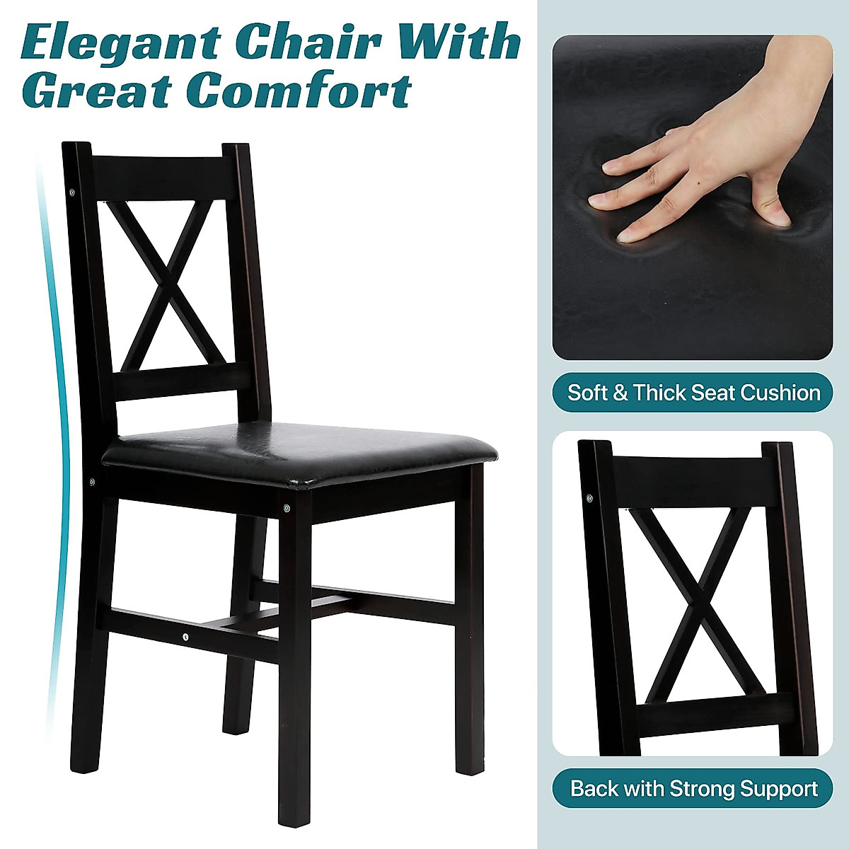 Dkelincs Dining Table Set for Small Space, 3 Peices Wood Kitchen Dinette Table with 2 Chairs, Modern Counter Height Dining Room Table for Kitchen,Dining Room, Restaurant, Dark Brown