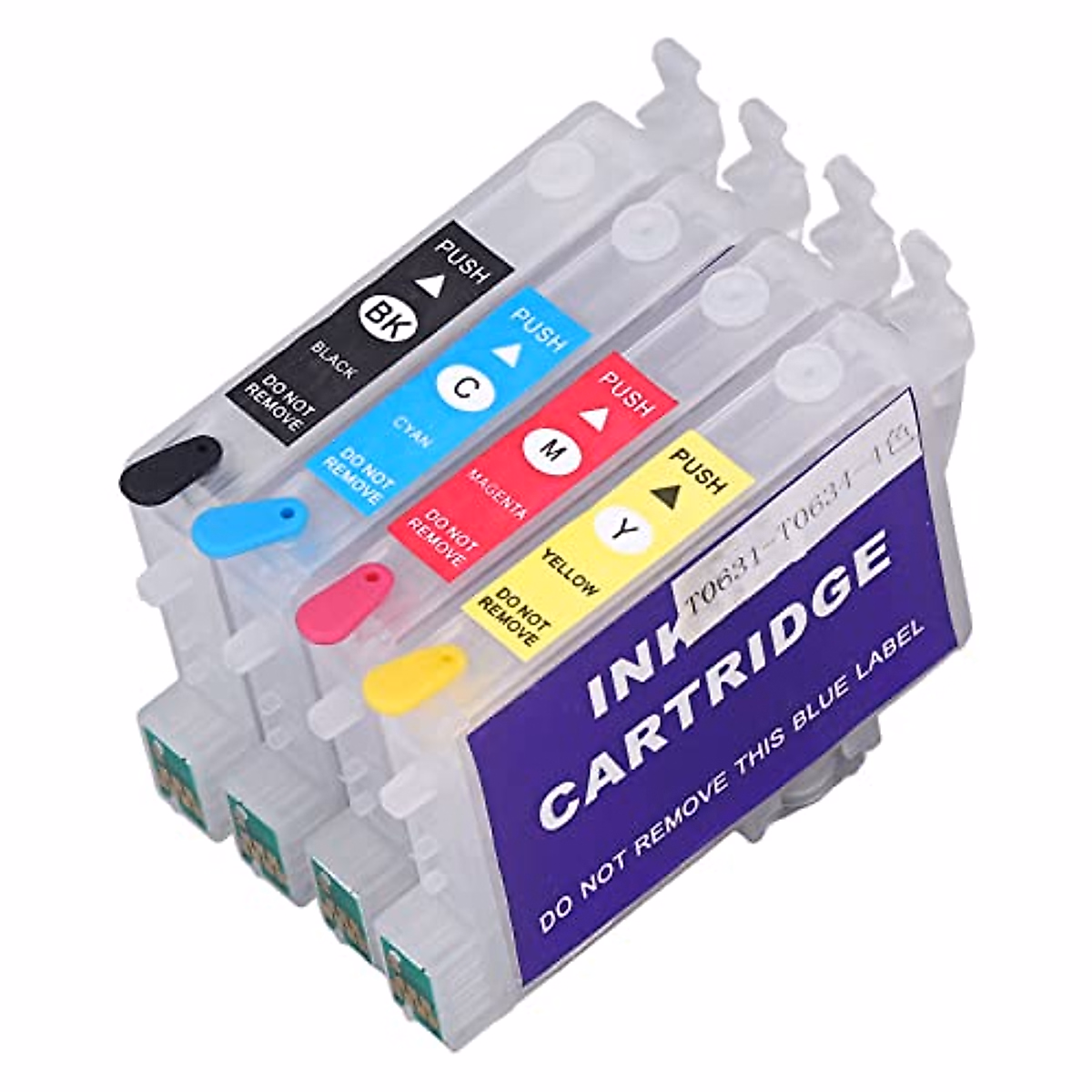 Hilitand 4Pcs Printing Ink Cartridge PP Material Ink Cartridge Printing Cartridge with Permanent Chip for Reusable Printer (T0631/T0632/T0633/T0634)