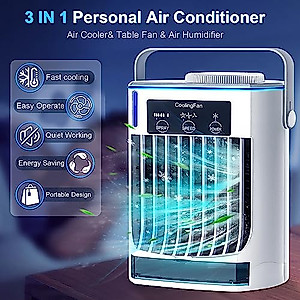 Portable Air Conditioner - EUKZEKY 3 IN 1 Evaporative Air Cooler Personal Air Conditioner Cooling Fan with 3 Wind Speed, 3 Mist Small air conditioner Desktop Humidifier Fan for Room Office Camping