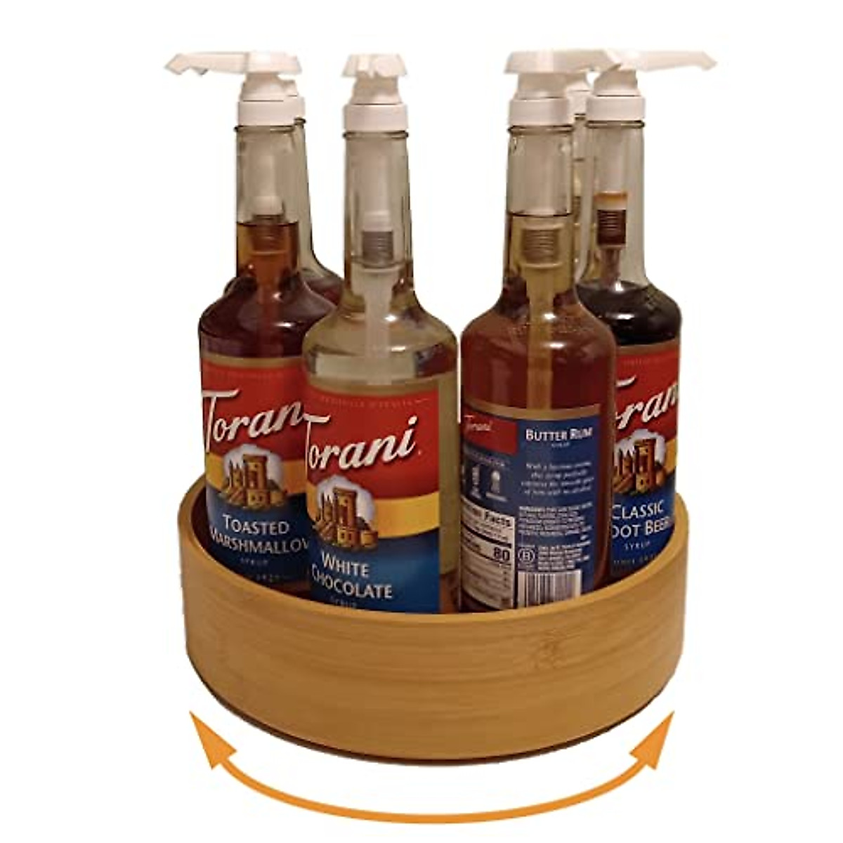 Coffee Syrup Rack- Rotating Syrup Bottle Holder- 9 Bottles Capacity Syrup Organizer-12 inches Lazy Susan for Bottle of Alcohol Oil Sauce- Spinning Tray for Cabinet Kitchen Restaurants Coffee Shops