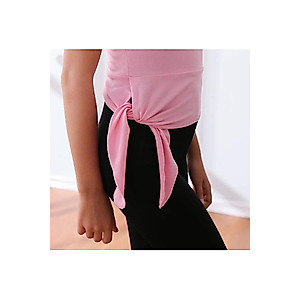 Girls Ballet Leotard Dance Outfits with Short Sleeves Top and Capri Leggings Kids Gymnastics Clothes Set Pink