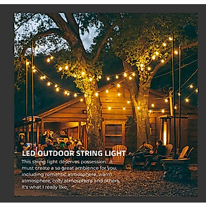 96FT(48×2) LED Outdoor String Lights for Patio with Waterproof Shatterproof Dimmable 2700K Warm White Bulbs, E26 15 Sockets, White Wire Commercial Grade Hanging Lights for Porch Cafe Backyard