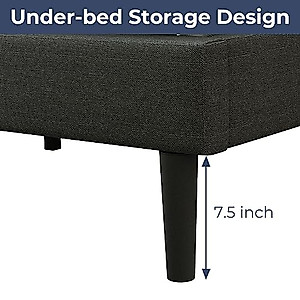 IULULU Queen Bed Frame, Upholstered Platform Bed Frame with Linen Fabric Headboard, Queen Size Mattress Foundation with Wooden Slats Support, Easy Assembly, No Box Spring Needed, Dark Grey