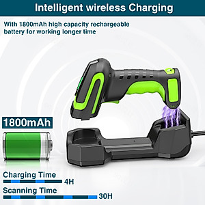 Symcode Wireless Charging Barcode Scanner, 1D/2D/DPM Symbologies, Global Shutter Scan Sensor, Long-Distance 433MHz Wireless & Bluetooth, Industrial Shock and Dust-Proof Barcode Reader, Green