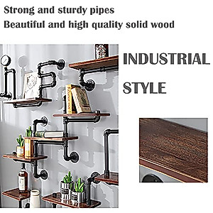 tonchean Industrial Rustic Shelving Wall Wood Pipe Ladder Floating Shelves Wall Mounted Corner Shelves for Bathroom Kitchen Office-Pipe Shelves with Wood Planks