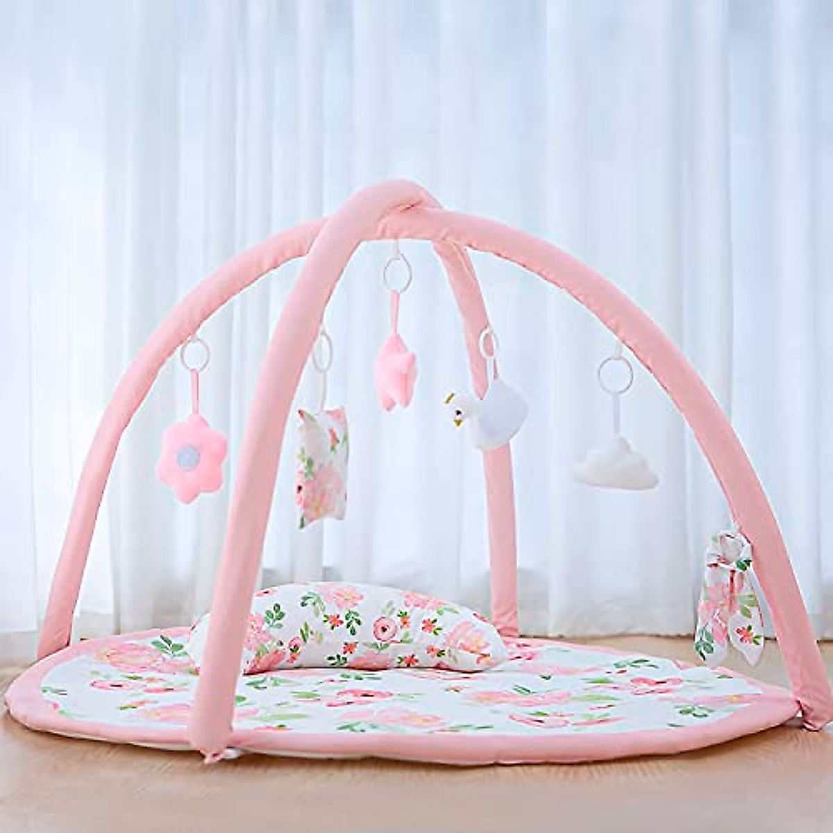 Baby Gym Infant Play Mat for Newborn Toddler Activity Gym Baby Play Gym with 5 Toys, Thicker Mat Washable