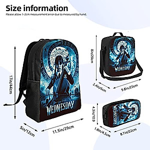 igtvekp Wednesday Durable Backpacks Set for Boys Girls,17inch Laptop Backpack with Lunch Box Lunch Bag Pencil Case Pencil Bag