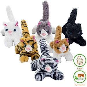 PASSIONFRUIT Plush Stuffed Toy Cat Set – Set of 6 Stuffed Toys for Kids – 6 Inches Long – Bright & Vibrant Colors – Soft Toy Set for Boys & Girls