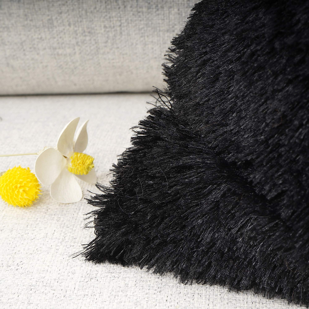 YOUR SMILE Pack of 2, Decorative New Luxury Series Merino Style Fur Throw Pillow Case Cushion Cover 18" x 18"(Black)