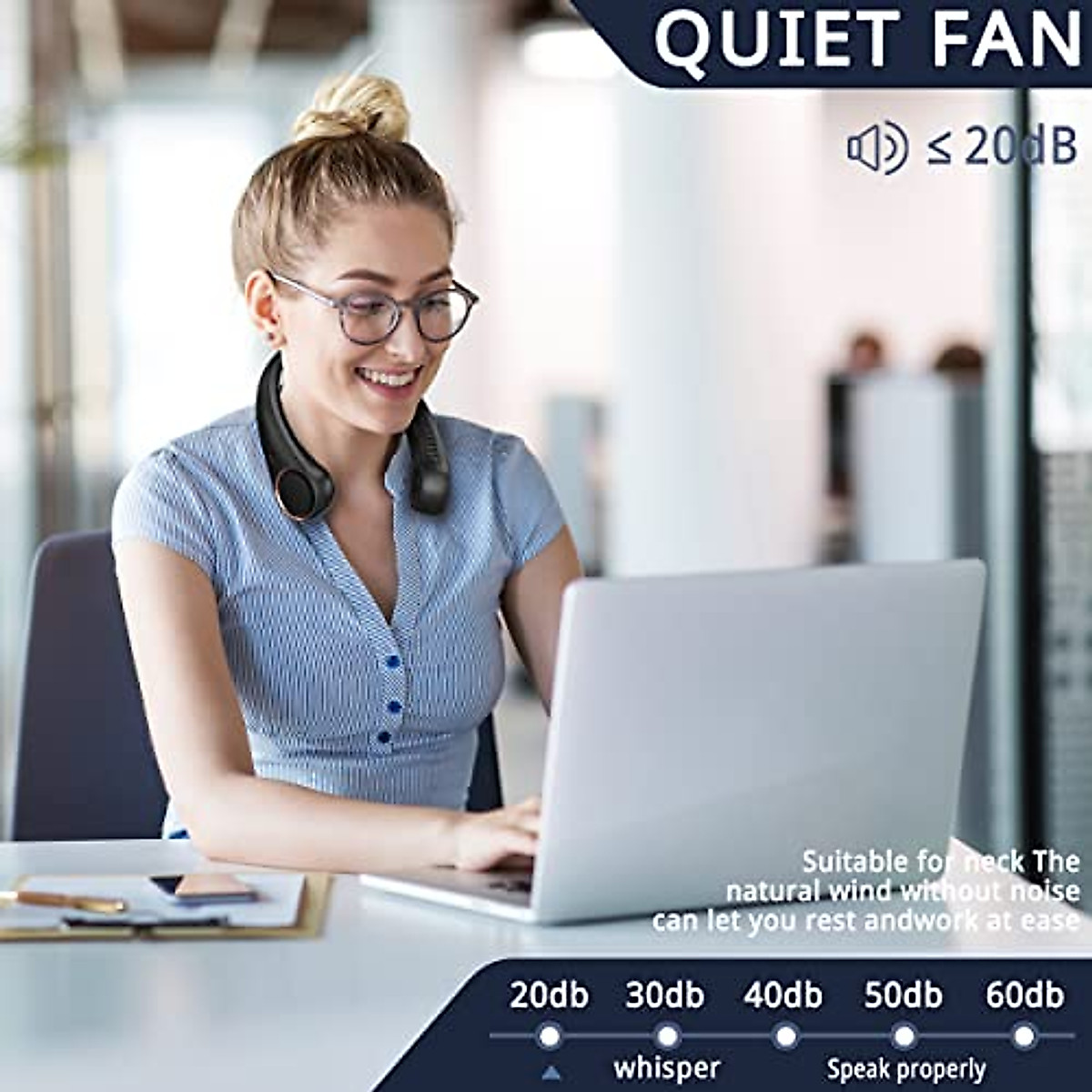 FrSara Neck Fan, Bladeless Portable Neck Fan, Adjustable, 360° Cooling,Super Quiet, No Blade Fan Design, No Hair Twisting, Even Air Volume On Both Sides, Non-Slip, Short Charging, Long Use Time