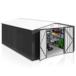 VIWAT 10x14 Outdoor Storage Shed, Garden Shed with Updated Frame Structure and Lockable Doors, Metal Tool Sheds for Backyard Garden Patio Lawn, White