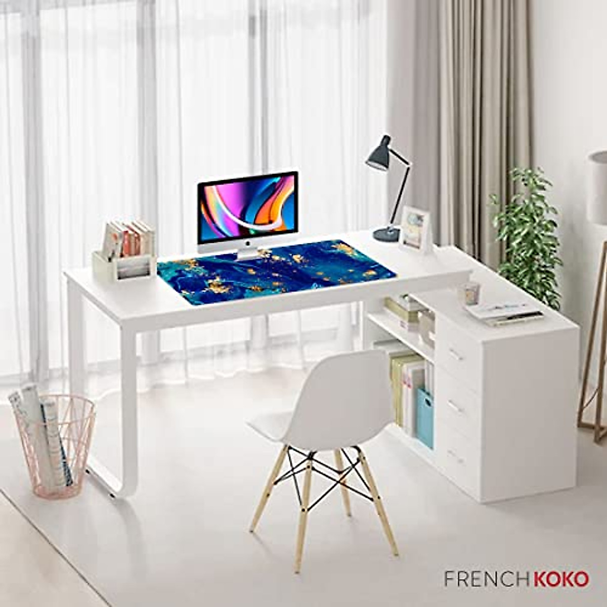 French Koko Large Mouse Pad, Long Desk Mat Keyboard Pad Desktop Accessories Home School College Decor Supplies Pretty Mousepad Big Computer Office Essentials Women Girls XL Cute Modern Marble