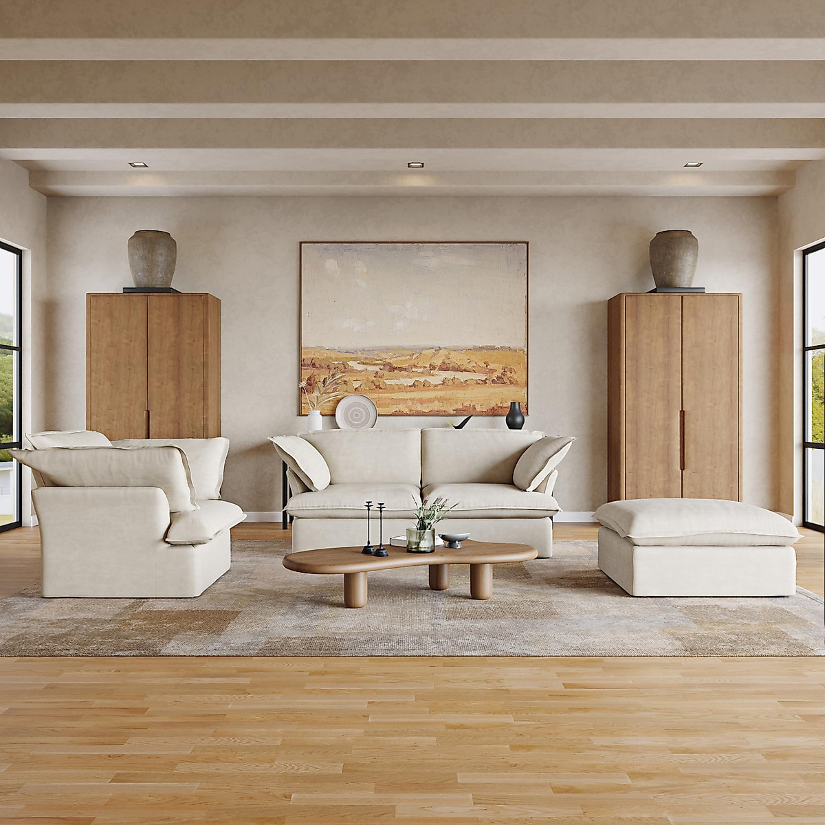 MGH Modular Sectional Sofa with Thick Cushion, 2-Seat Modern Comfy Cloud Couch,Minimalist LoveSeat Deep Seat Couches for Living Room and Apartment(Beige,2Seater)