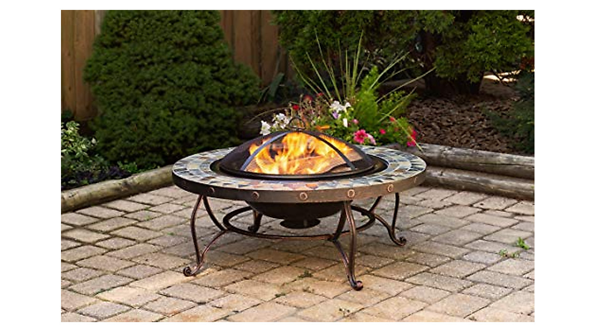 Pleasant Hearth Fire Pit - Rubbed Bronze & Slate Table