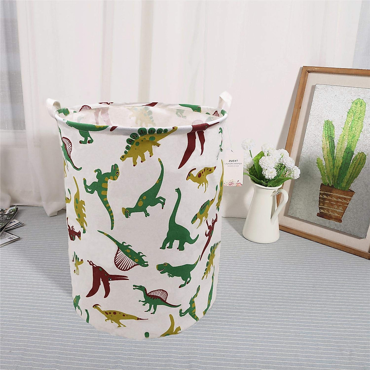 Dinosaur Laundry Basket Extra Large 19.7 x 15.7 Inch, ZUEXT 63L Canvas Fabric Collapsible Clothes Bin,Waterproof Laundry Hamper, Nursery Toy Bins, Kids Boys Girls Storage Baskets for Bedroom