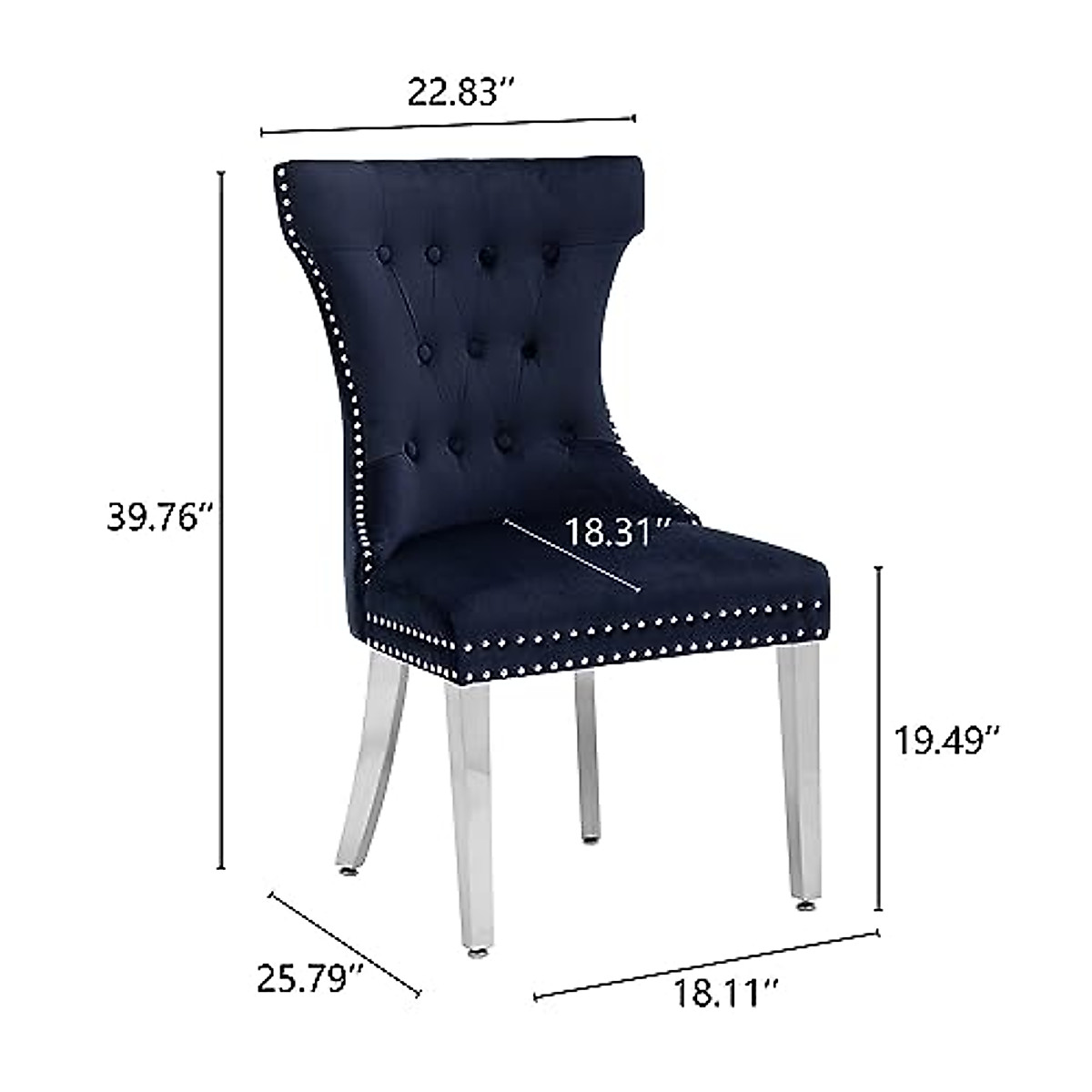 Creek Vista Velvet Dining Chairs Set of 4, Upholstered Dining Room Chair with Stainless Legs, Tufted Kitchen Chair with Button Back and Pull Ring, Dark Blue
