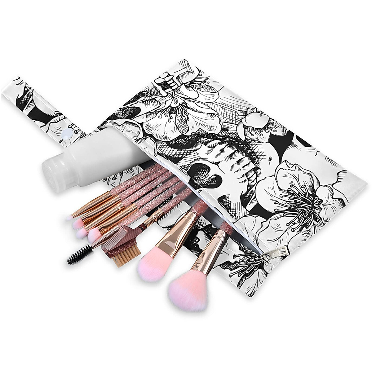 xigua 2 Pack Wet Dry Bags for Cloth Diaper Waterproof Swimsuits Bag with Handle Wristlet for Travel Beach Pouch, Abstract Skull Black White