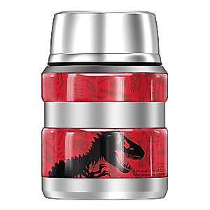 Jurassic Park Red T-Rex Pattern Logo THERMOS STAINLESS KING Stainless Steel Food Jar with Folding Spoon, Vacuum insulated & Double Wall, 16oz
