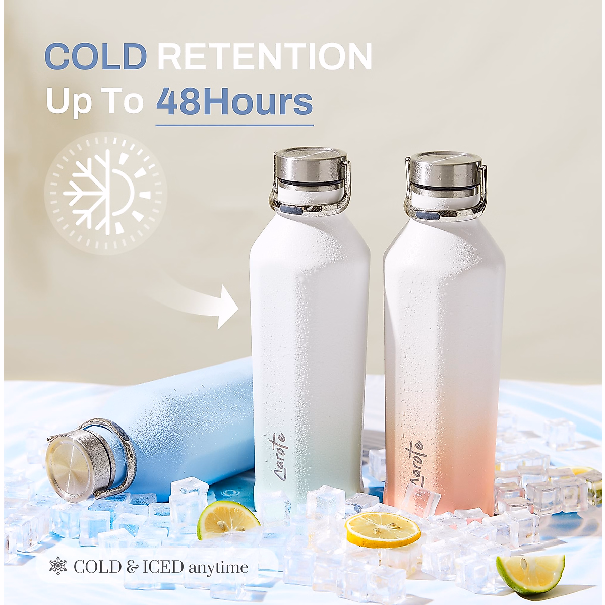 Carote CAROTE Insulated Water Bottles, Water Bottle with Lid, Standard Mouth Water Bottle with Flex Cap, 20Oz, Blue-Pink Gradient