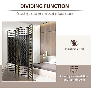 HOMCOM 4 Panel Room Divider, Folding Privacy Screen, 5.6' Room Separator, Wave Fiber Freestanding Partition Wall Divider, Black