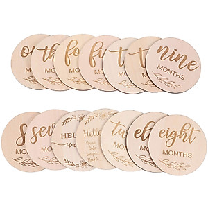 NUOBESTY Baby Monthly Milestone Wooden Cards Wooden Slices First Year Growth Cards Newborn Photo Card Props