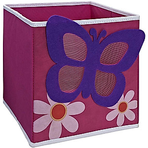 SystemBuild Children's Playroom Kids Toys Organizing 11" x 11" Character Fabric Drawer/Storage Bin (Butterfly)