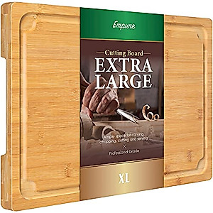 Extra Large Cutting Board, 17.6" Bamboo Cutting Boards for Kitchen with Juice Groove and Handles Kitchen Chopping Board for Meat Cheese board Heavy Duty Serving Tray, XL, Empune