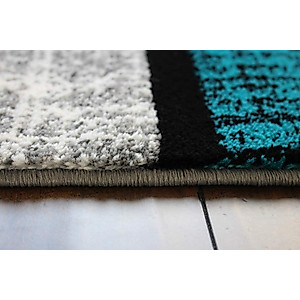 Masada Rugs, Stephanie Collection Area Rug Modern Contemporary Design 1110 Turquoise Grey White Black (5 Feet 3 Inch X 7 Feet 3 Inch)