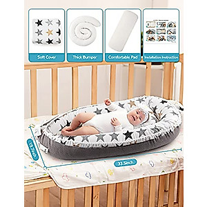 Mestron Baby Nest for 0-12 Months,Baby Lounger Baby Snuggle Infant Bassinet Mattress Insert Soft & Breathable Cotton Portable Infant Floor Seat Co-Sleeping (Star)