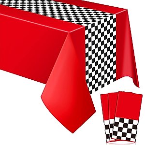 Irenare Car Birthday Party Supplies Racing Party Decorations Road Tablecloth Racetrack Table Runner Table Covers for Kids Boy Car Theme Birthday Party, 54 x 108 Inch (Red,2 Sheets)