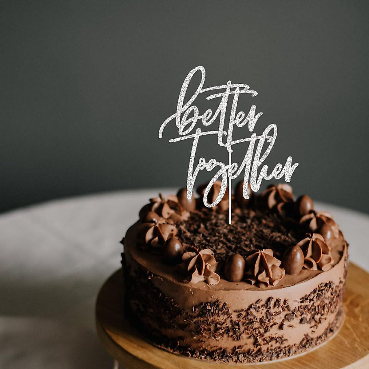 Better Together Cake Topper for Bridal Shower, Engagement Cake Topper,Wedding Anniversary Party Decorations Silver Glitter