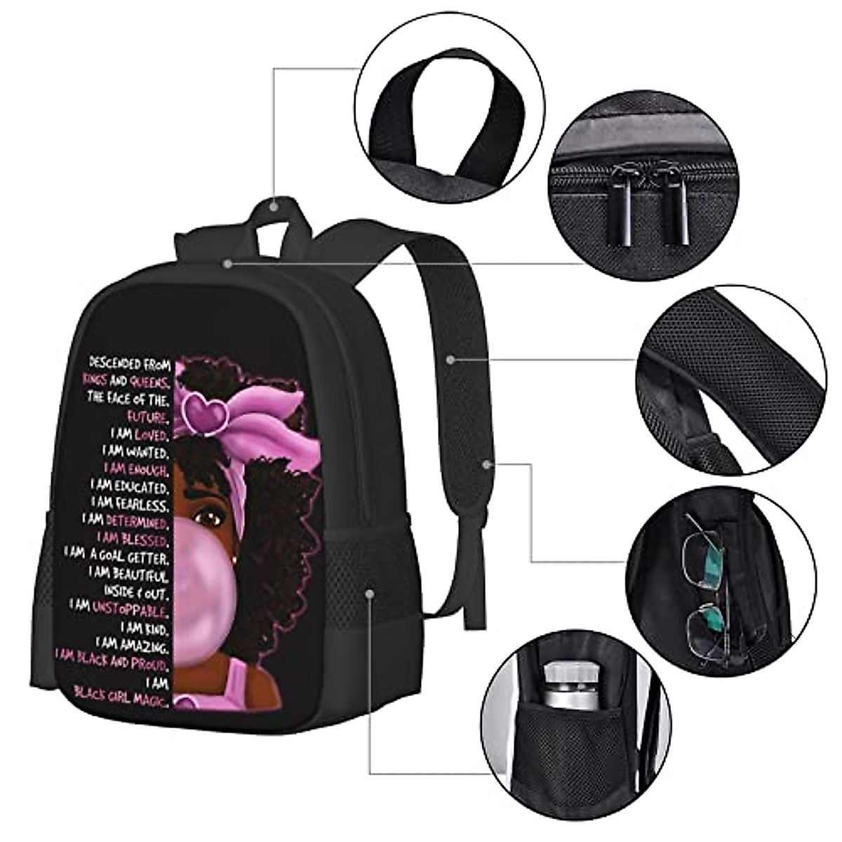 nrseag African American Girl Backpack Black Girl Backpack African Kids Cute Black Girl Bookbag for School Kids Teen Girls