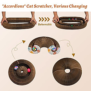 2pcs Magic Organ Cat Scratching Board with 4 Cat Ball Toys Foldable Cat Cordain Scratcher for Grinding Claw, Durable Interactive Cat Scratching Cardboard for Indoor Cats