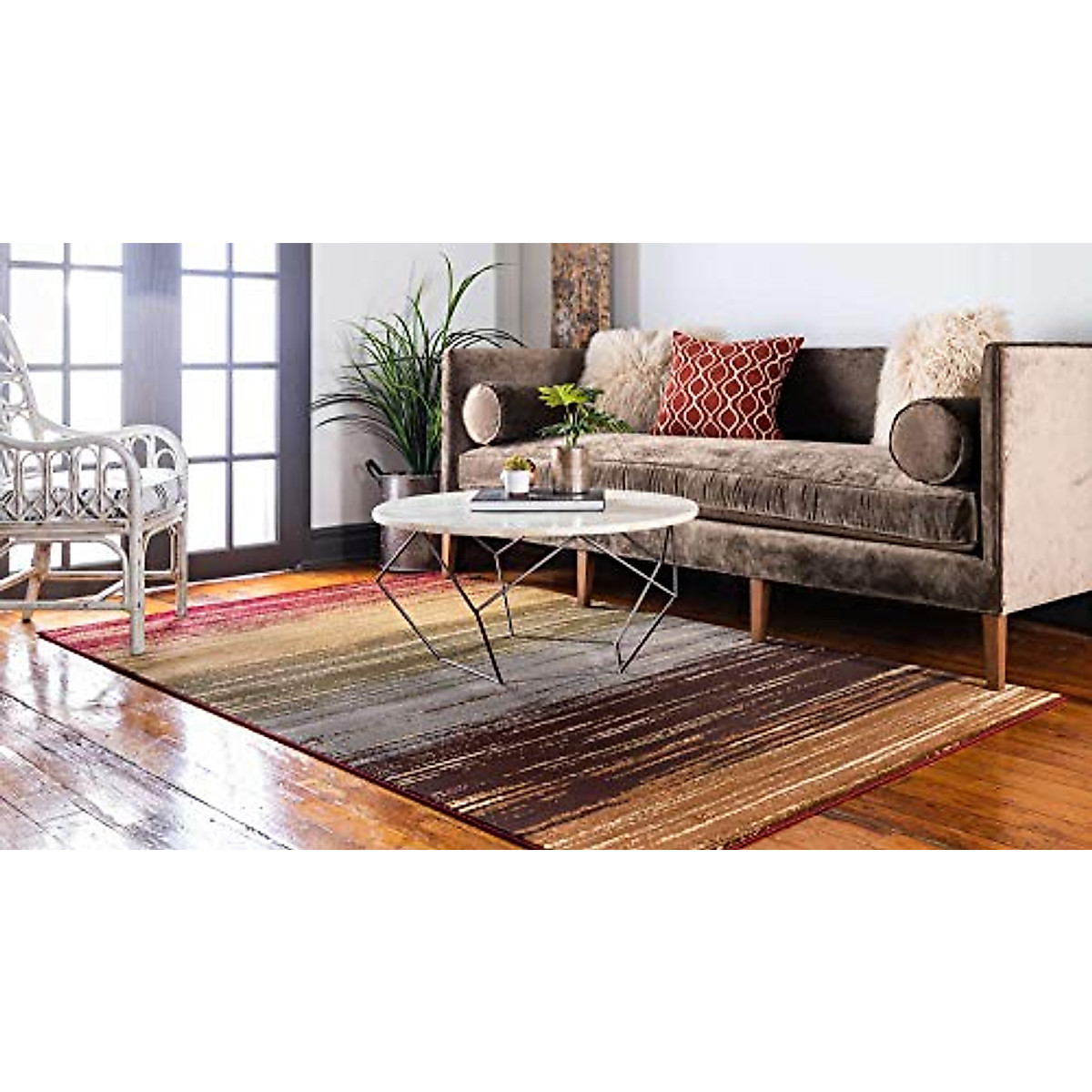 Unique Loom Barista Collection Modern, Abstract, Stripes, Gradient, Urban, Rustic, Warm Colors Area Rug, 4 x 6 ft, Beige/Brown