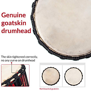 Djembe Drum, AKLOT African Drum Hand-Carved 9.5'' x 20'' Mahogany Goatskin Drumhead for Adults Beginners (Red)