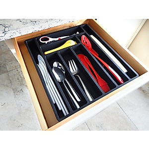 Polar Whale 3 Large Flatware Silverware Drawer Organizers for Cutlery Forks Knives Spoons Serving Utensils Non-Slip Premium Waterproof Tray Insert 16 x 18 Inches 8 Slot Extra Deep Set of 3