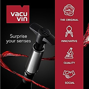 Vacu Vin Wine Saver Pump Stainless Steel with Vacuum Wine Stopper - Keep Your Wine Fresh for up to 10 Days - 1 Pump 1 Stopper - Reusable - Made in the Netherlands
