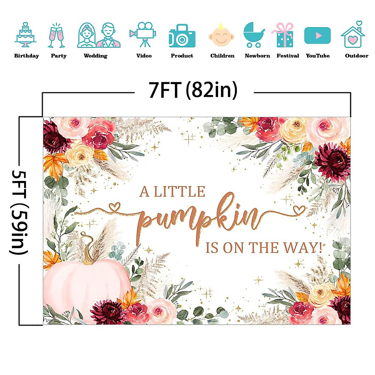 Mocsicka Little Pumpkin Baby Shower Backdrop Burgundy Pink Pumpkin Baby Shower Background Boho Autumn Baby Shower Party Decorations Banner Photo Studio Props (7x5ft)