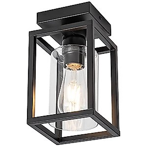 Mayful Flush Mount Ceiling Light Fixture, Black Metal Frame Ceiling Light Fixture with Clear Glass Shade, Farmhouse Light Fixture for Kitchen Island Entryway Porch Foyer Dining Room, E26 Ceramic Base
