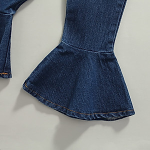 Durveency Kids Toddler Clothes Set Baby Girls Mesh Long Sleeve Shirt and Flared Denim Pants Spring Fall Winter 2pcs Outfits Clothing (Yellow , 4-5T )