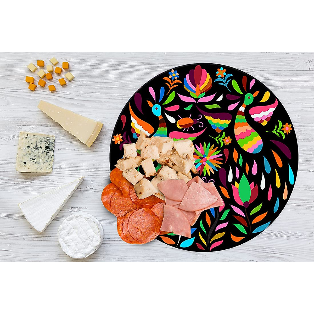 HASTA LA RAIZ | Mexican Handmade Cheese Board covered with resin. Ideal for Charcuterie Platter & Serving Tray. Model: Multicolored Tenango.