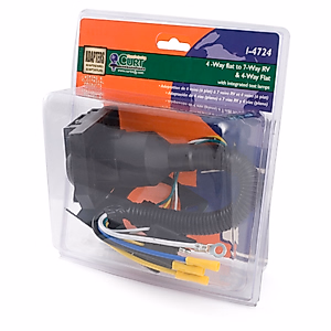 CURT 57674 Dual-Output 4-Way Flat Vehicle-Side to 7-Way RV Blade Trailer Wiring Adapter with Tester , black